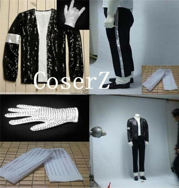Michael Jackson Billie Jean Jacket+Pant+Socks+Glove+Hat Cosplay Costum ...