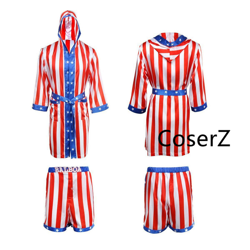 Rocky Balboa Apollo Movie Boxing American Flag Cosplay Shorts Robe Box ...